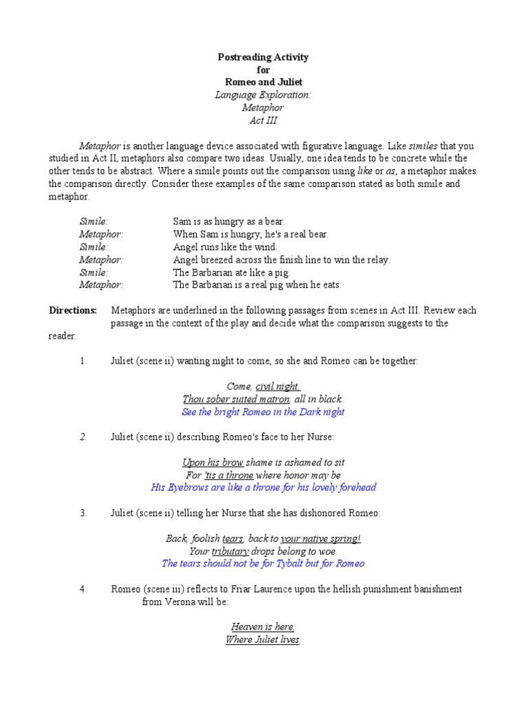 Romeo and Juliet Act 3 Figurative Language PDF | PDF | Romeo And Juliet