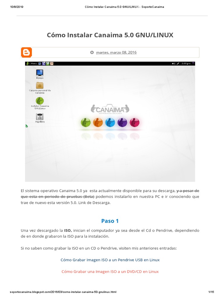 Cómo Instalar Canaima 5.0 GNU - LINUX - SoporteCanaima | PDF | Memoria USB | Microsoft Windows