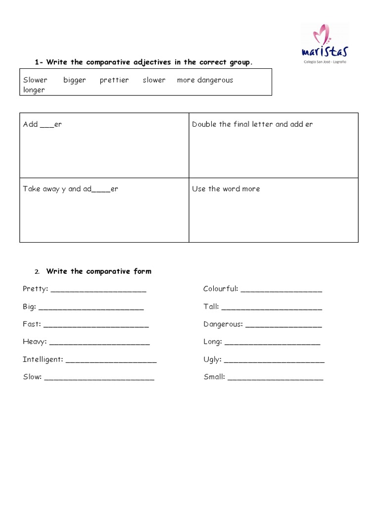 Comparative Adjectives Exercises | PDF