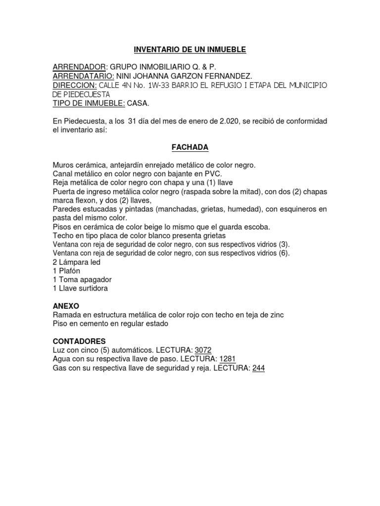 INVENTARIO DE Finca El Diviso | PDF