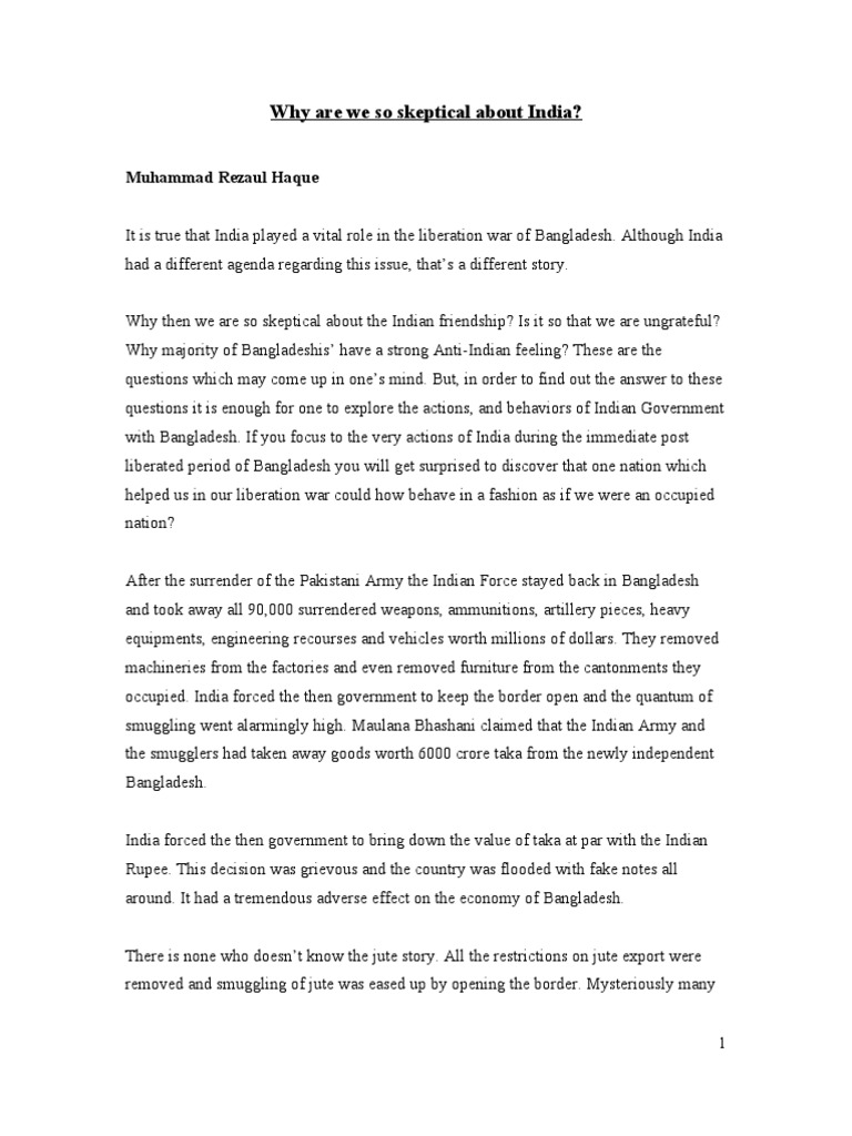 Why Are We So Skeptical About India?: Muhammad Rezaul Haque | PDF ...