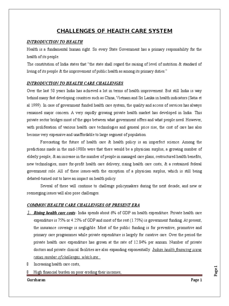 Challenges of Health Care System | PDF