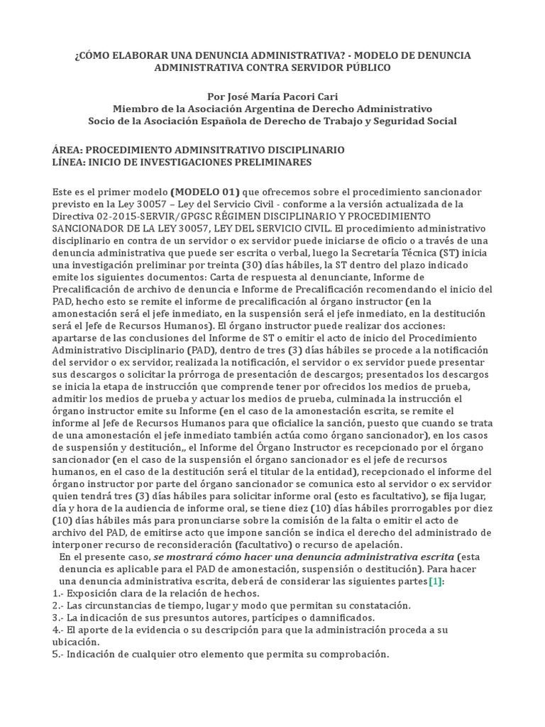 Cómo elaborar una denuncia administrativa contra servidor público | PDF | Justicia | Crimen y ...