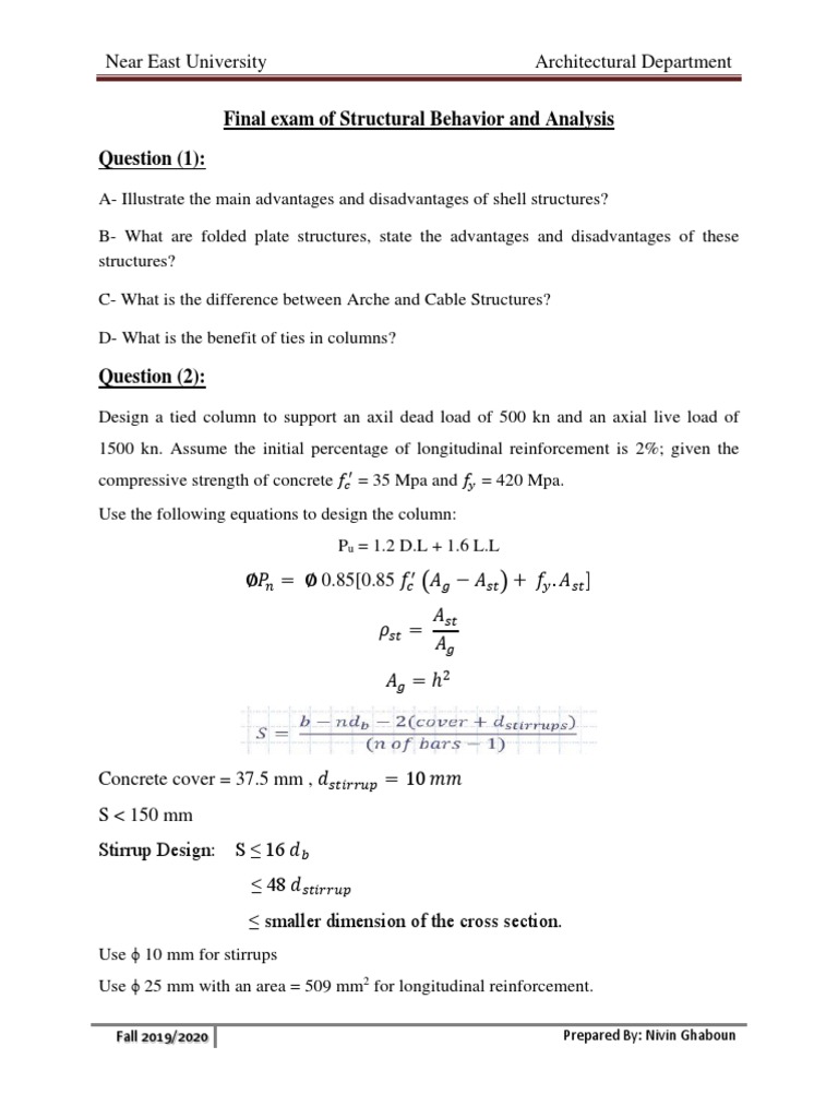 Final Exam of Structural Behavior RESET | PDF