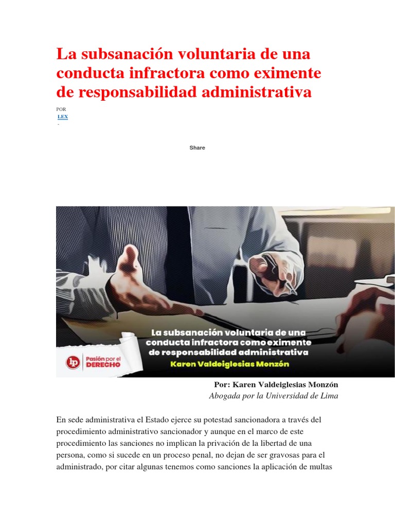 La Subsanación Voluntaria de Una Conducta Infractora Como Eximente de ...