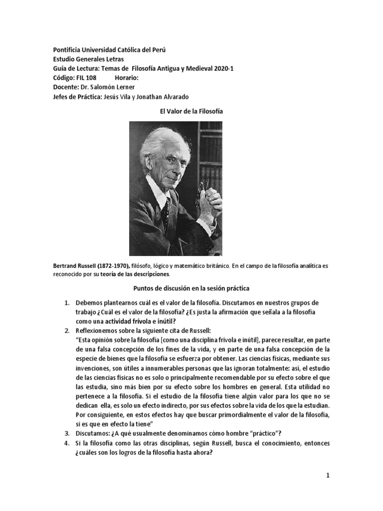 Guía de Lectura. El Valor de La Filosofía | PDF | Bertrand Russell ...