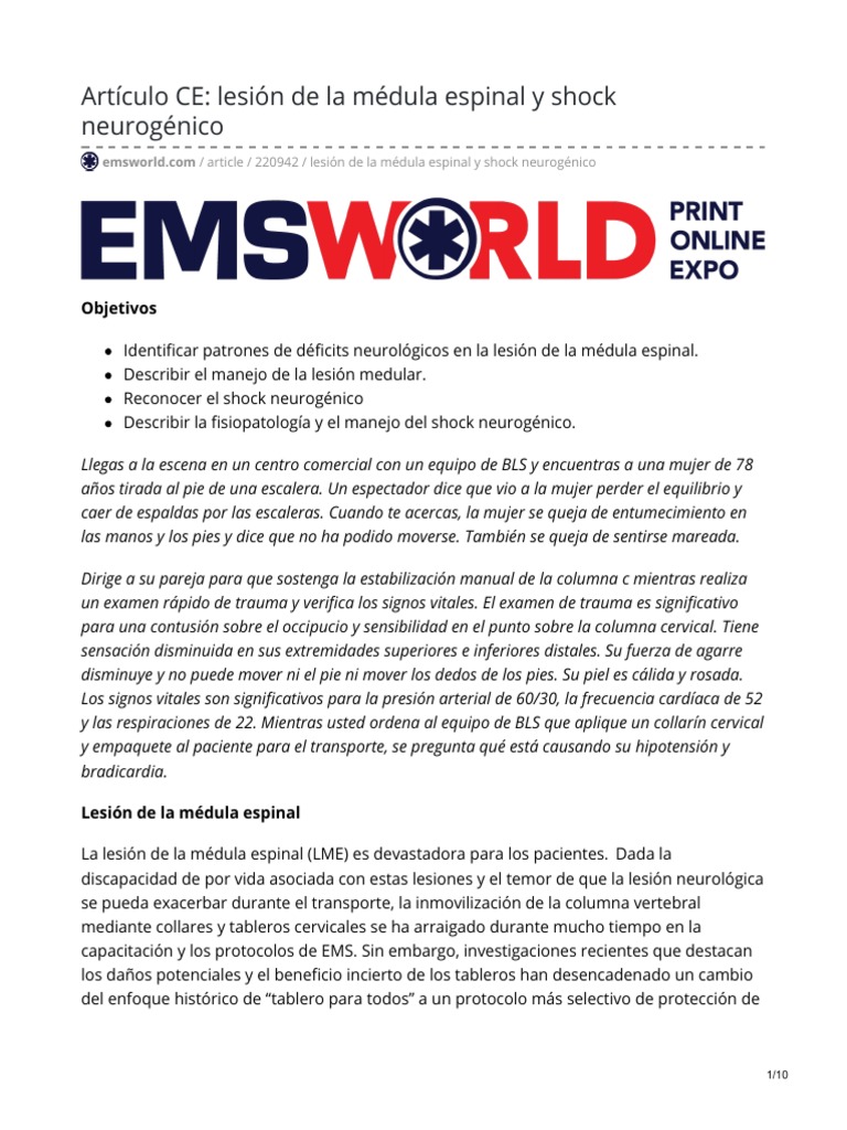 CE Article Spinal Cord Injury and Neurogenic Shock | PDF | La columna ...