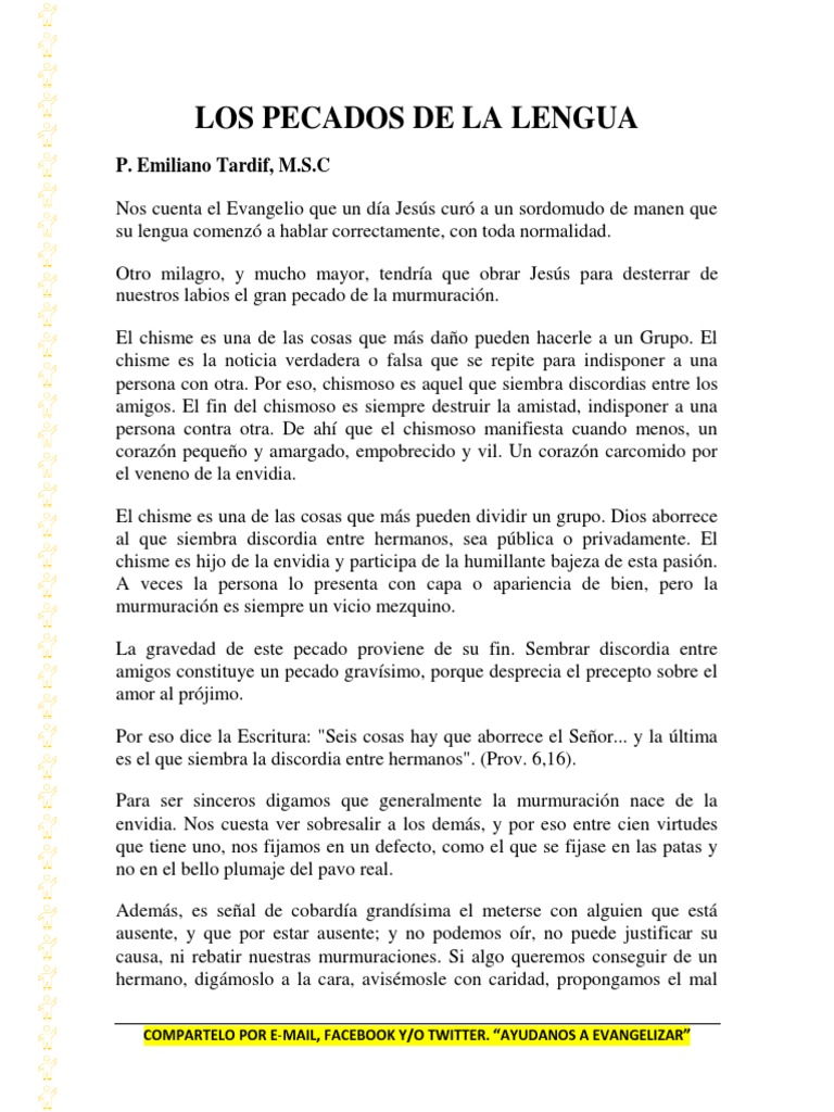 Tardiff - Los Pecados de La Lengua Charla PDF | PDF | Envidia | Pecado