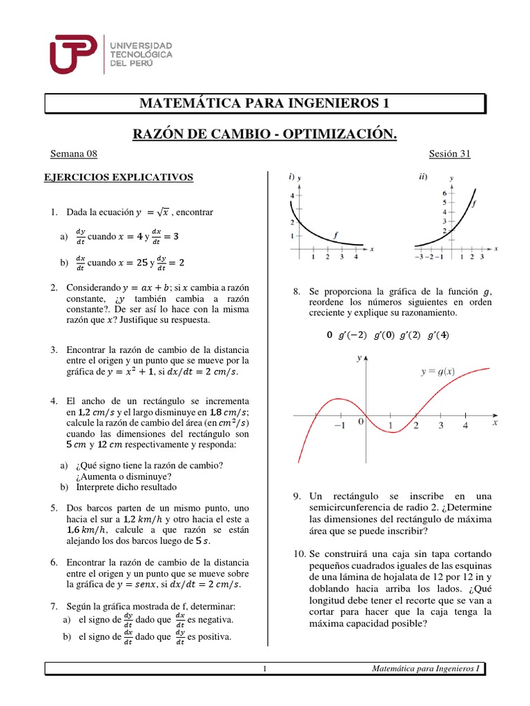 SEPARATA Sem 08 - Sesion 31 Razón de Cambio, Optimización | PDF | Rectángulo | Triángulo