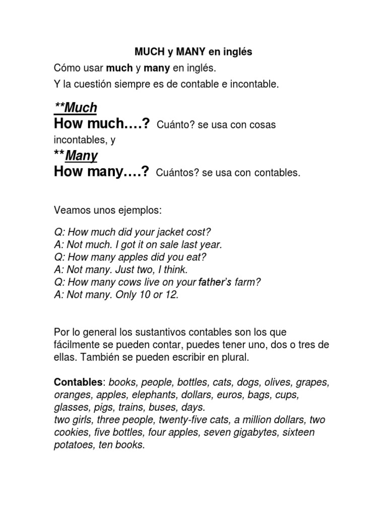 MUCH y MANY en Inglés Alumnos | PDF