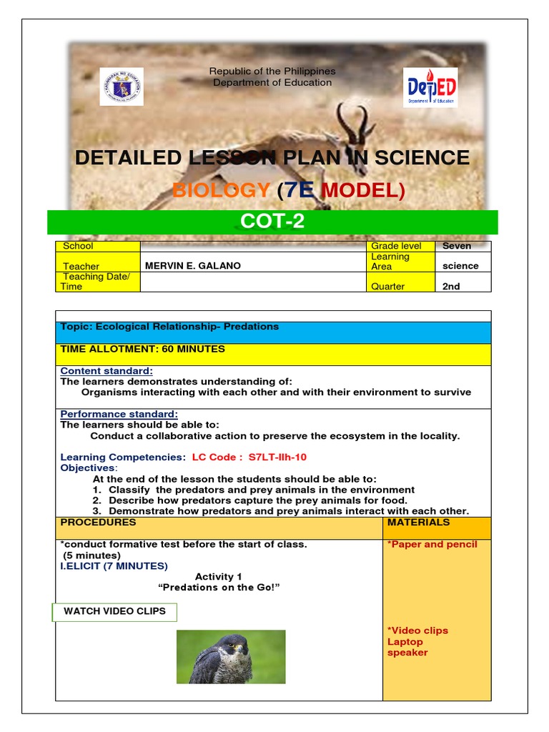 Sample Detailed Lesson Plan in Biology-7e Model (Grade 7) | PDF ...