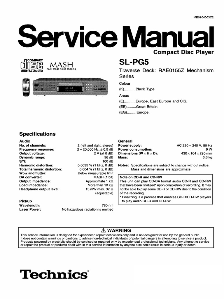 Service Manual - CD SL-PG5 PDF | PDF