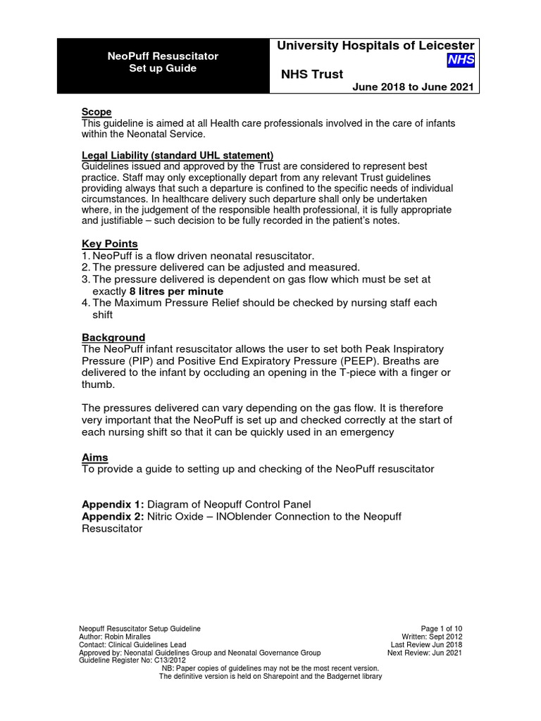 Neopuff Resuscitator UHL Neonatal Guideline PDF | PDF | Medicine ...