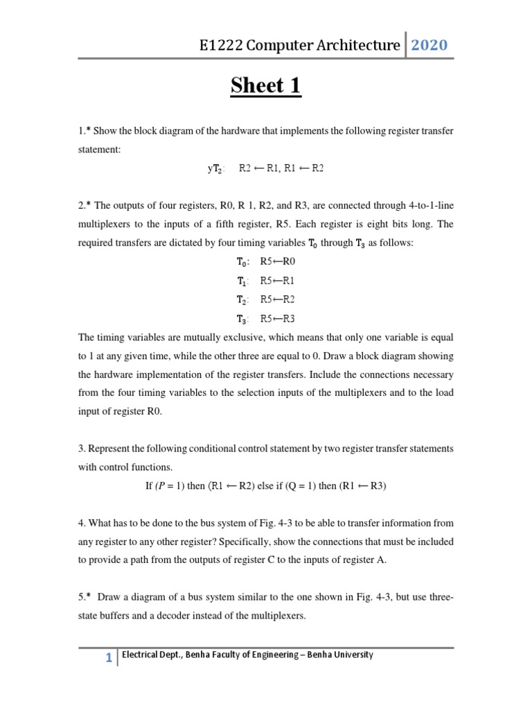 Sheet 1 - RTL Part1 | PDF | Computer Architecture | Digital Electronics