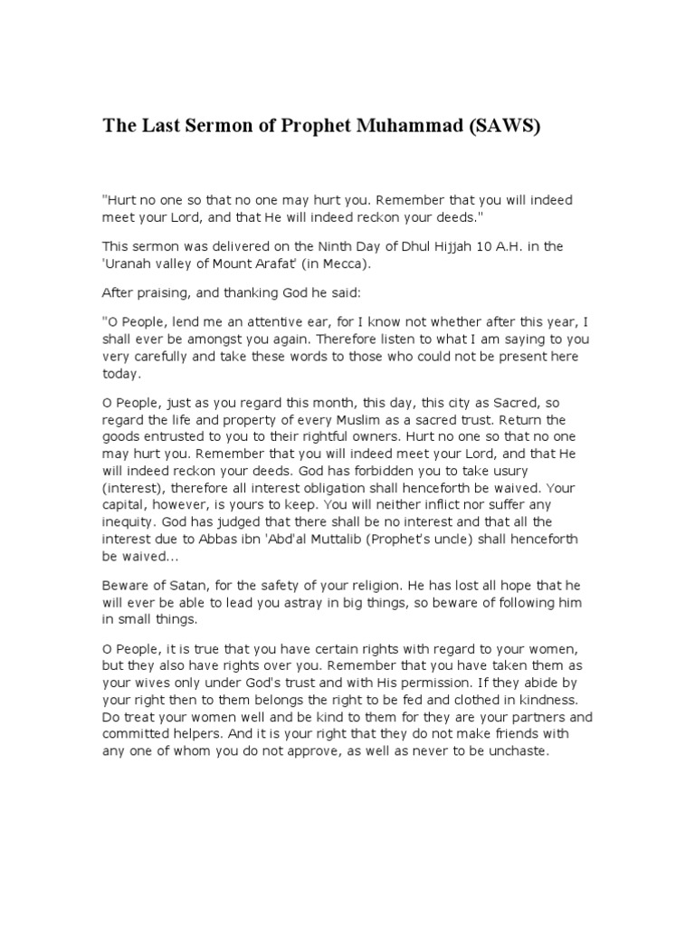The Last Sermon of Prophet Muhammad | Muhammad | Muslim
