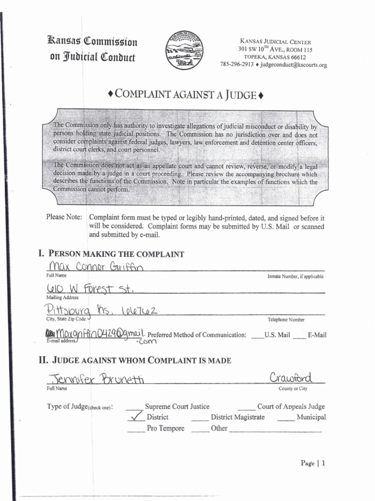 MULTIPLE Complaints On Crawford County Judge Jennifer Brunetti - Dated ...