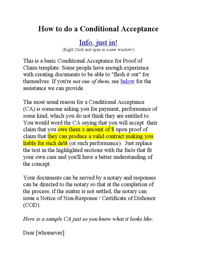 How To Do A Conditional Acceptance | PDF | Affidavit | Mail