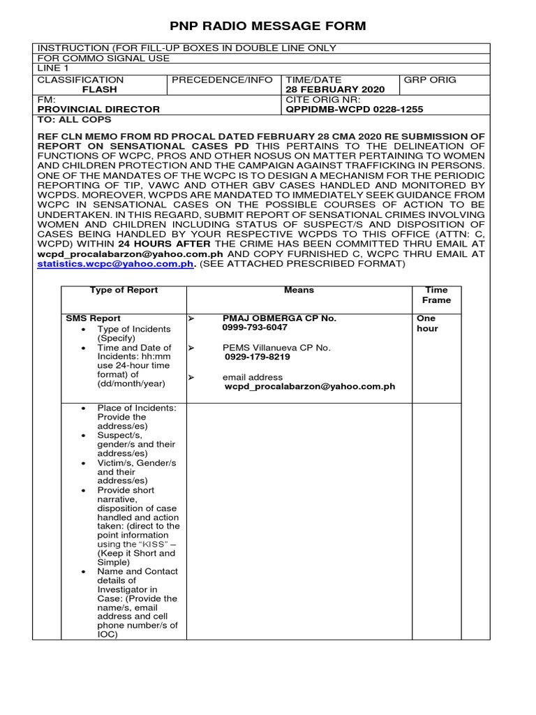 PNP Radio Message Submission Guidelines | PDF | National Security ...