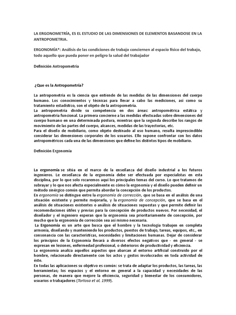 La Ergonometría | PDF | Antropometría | Factores humanos y ergonomía