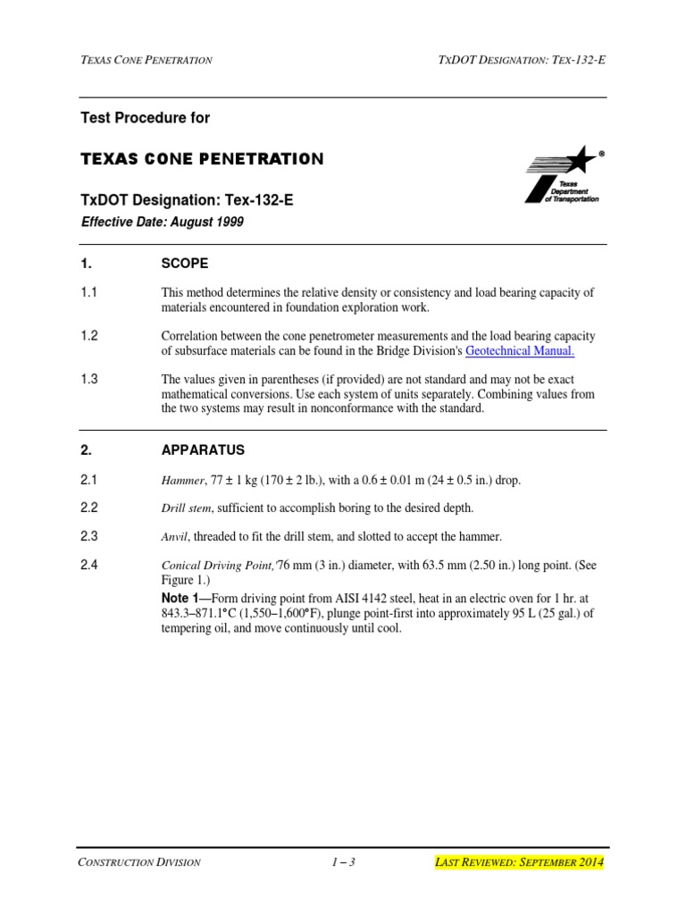 Texas Cone Penetrometer Procedure 1 PDF | PDF