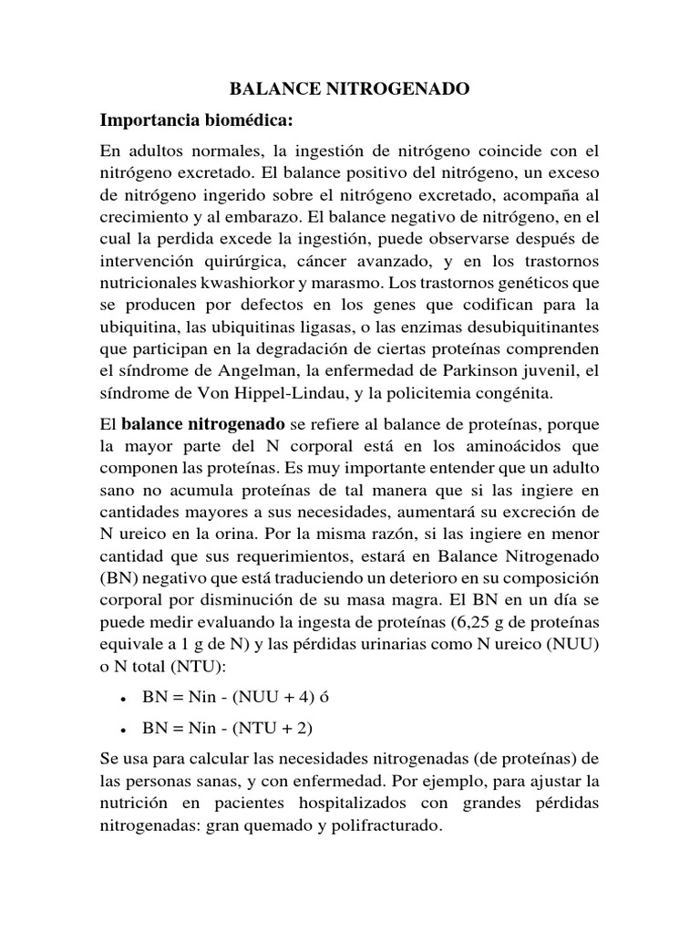 Balance Nitrogenado | PDF | Salud y bienestar | Ciencia y matemáticas