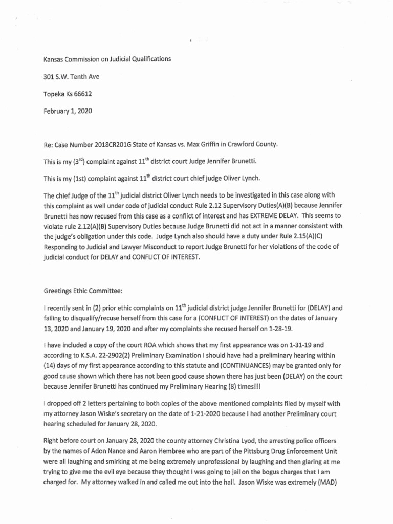 Complaint Against Crawford County Kansas Chief Judge Oliver Lynch and ...