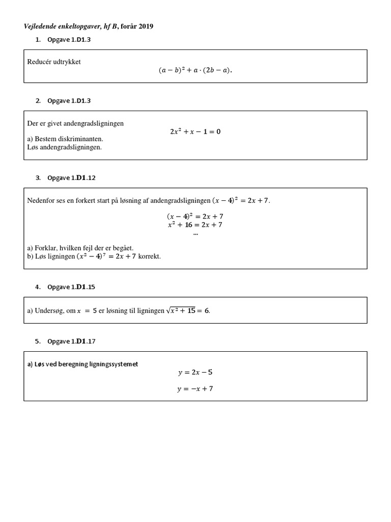 Afleveringen '8 Opgaver Fra Vejledende Enkeltopgaver HF B Forår 2019' | PDF
