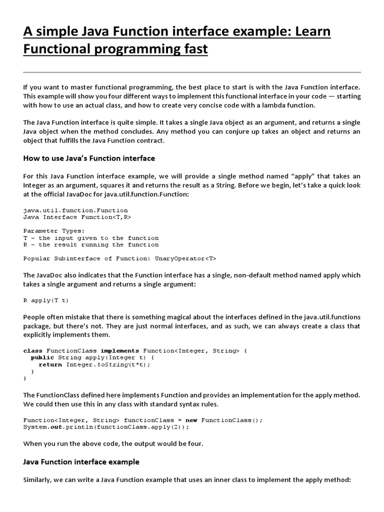 05 A Simple Java Function Interface Example Learn Functional Programming Fast Pdf