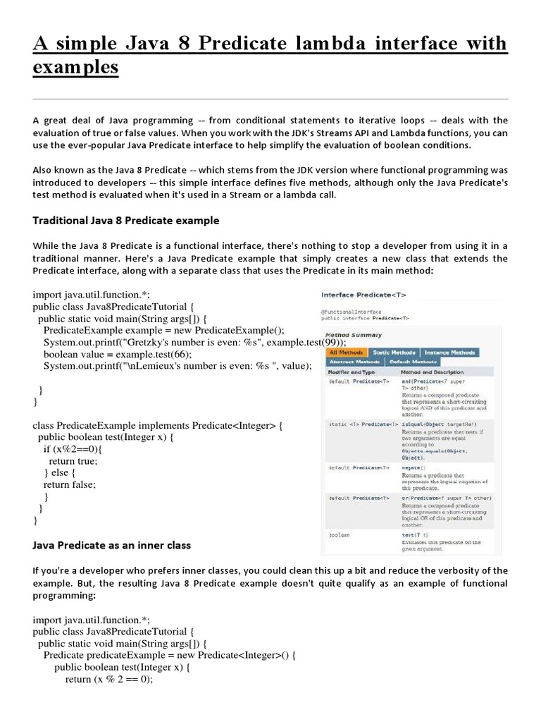 08-A Simple Java 8 Predicate Lambda Interface With Examples | PDF | Anonymous Function | Boolean ...