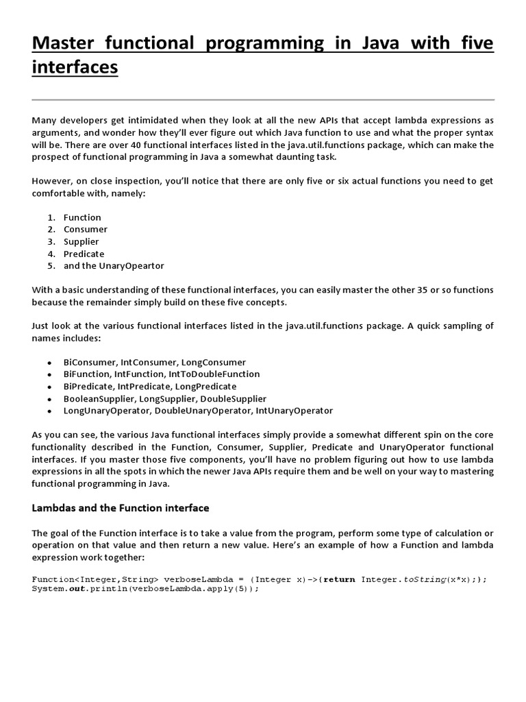 04 Master Functional Programming In Java With Five Interfaces Pdf Anonymous Function