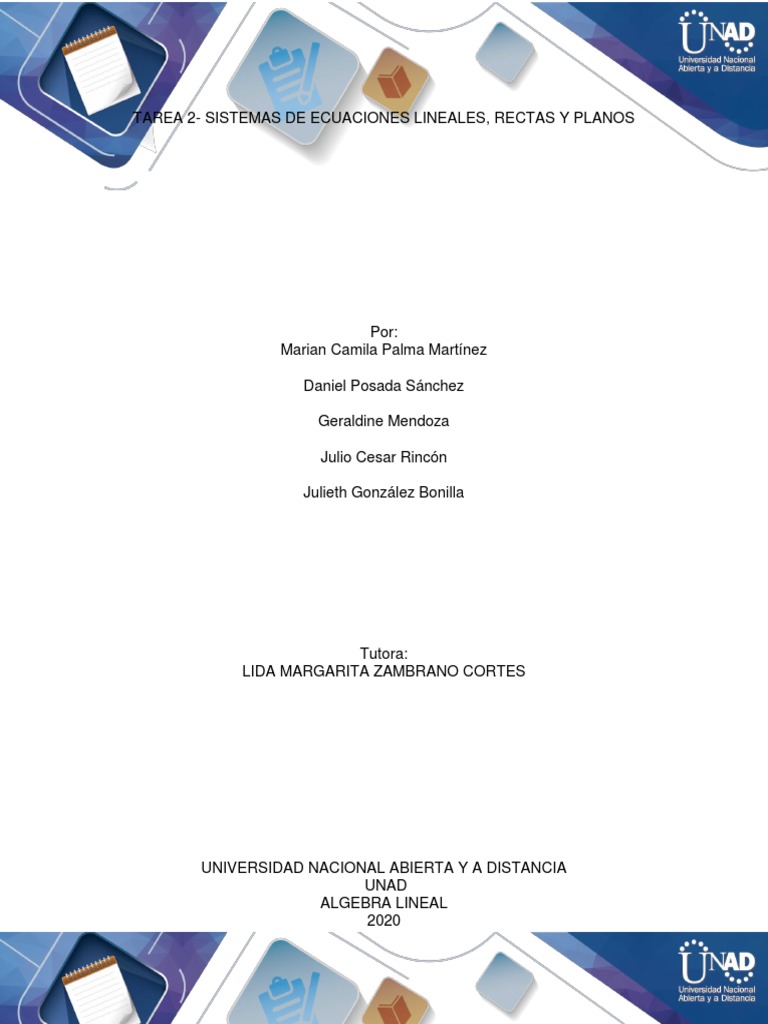 Tarea 2 - Sistemas de Ecuaciones Lineales, Rectas y Planos - Grupo ...