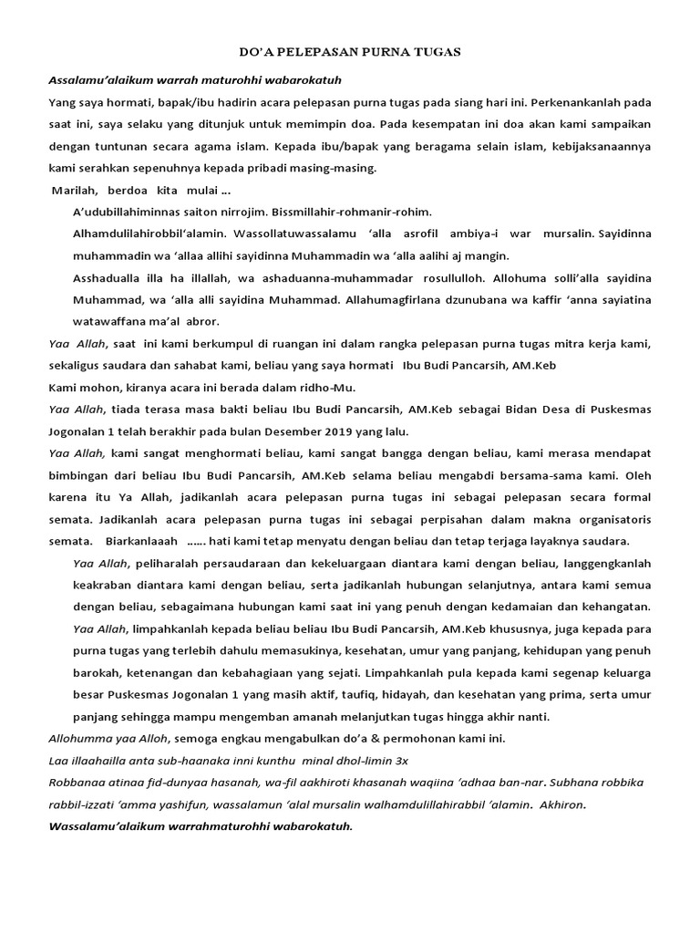 Doa Pelepasan Purna Tugas Pegawai | PDF