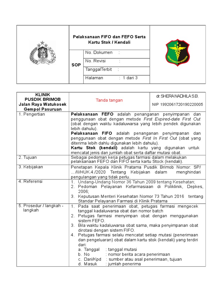 3.2.2.5. SOP Pelaksanaan FIFO Dan FEFO Serta Kartu Stok-Vanda | PDF