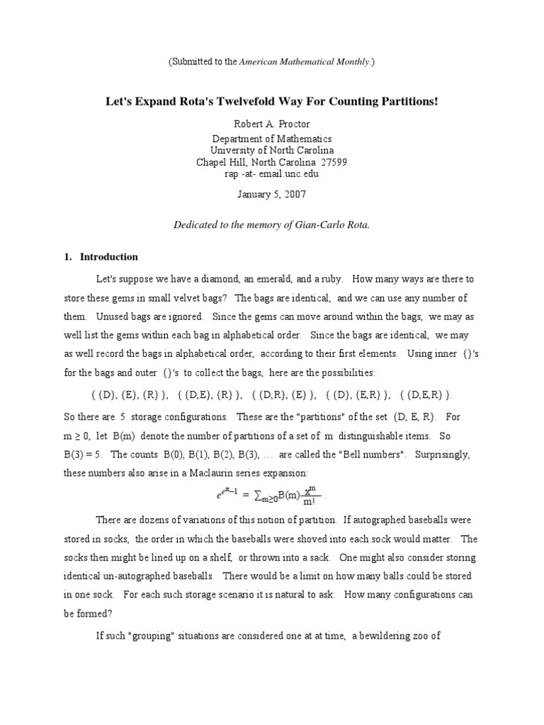 Let's Expand Rota's Twelvefold Way For Counting Partitions!: Dedicated To The Memory of Gian ...