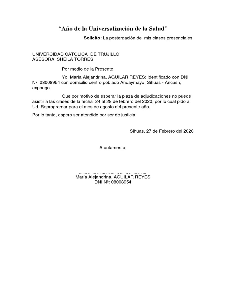 Solicitud de Postergación de Clases | PDF