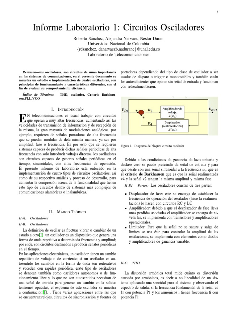 Informe Laboratorio 1 Circuitos Osciladores | PDF | Oscilación | Distorsión