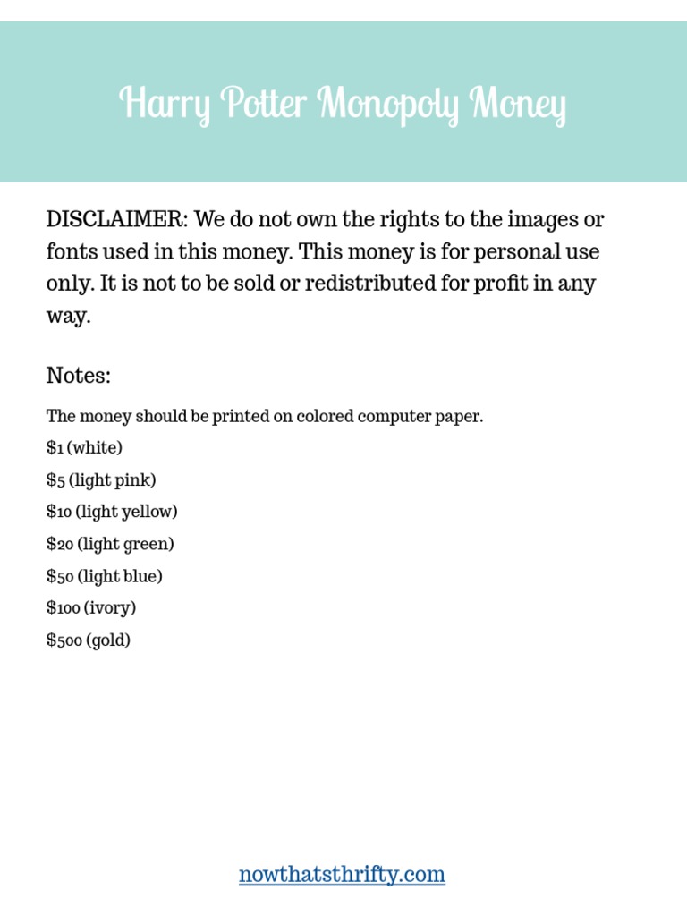 Harry Potter Monopoly Money PDF | PDF