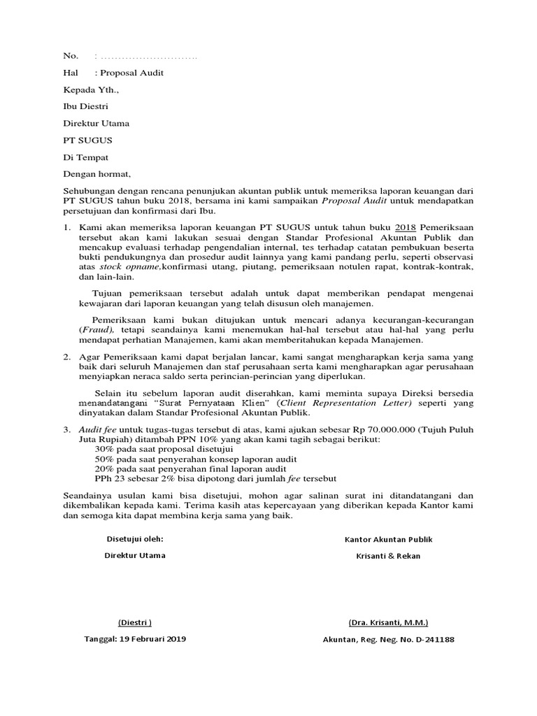 Proposal Audit PT SUGUS 2018 | PDF | Pengelolaan Keuangan & Uang