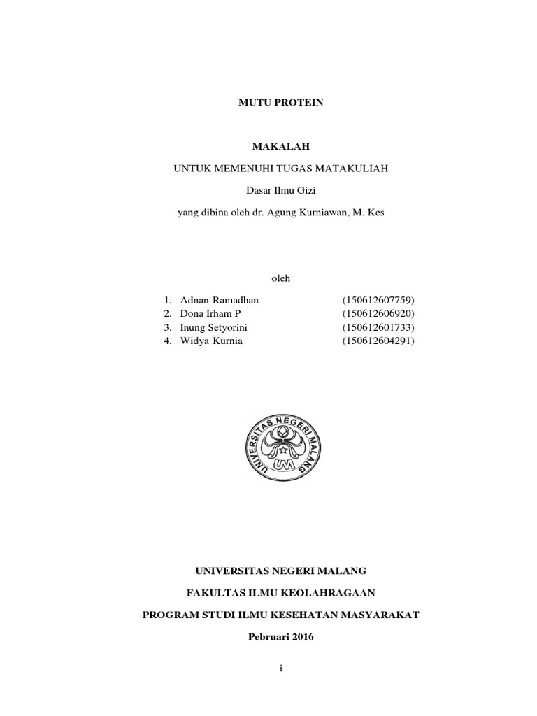 Makalah Mutu Protein | PDF | Kesehatan Holistik