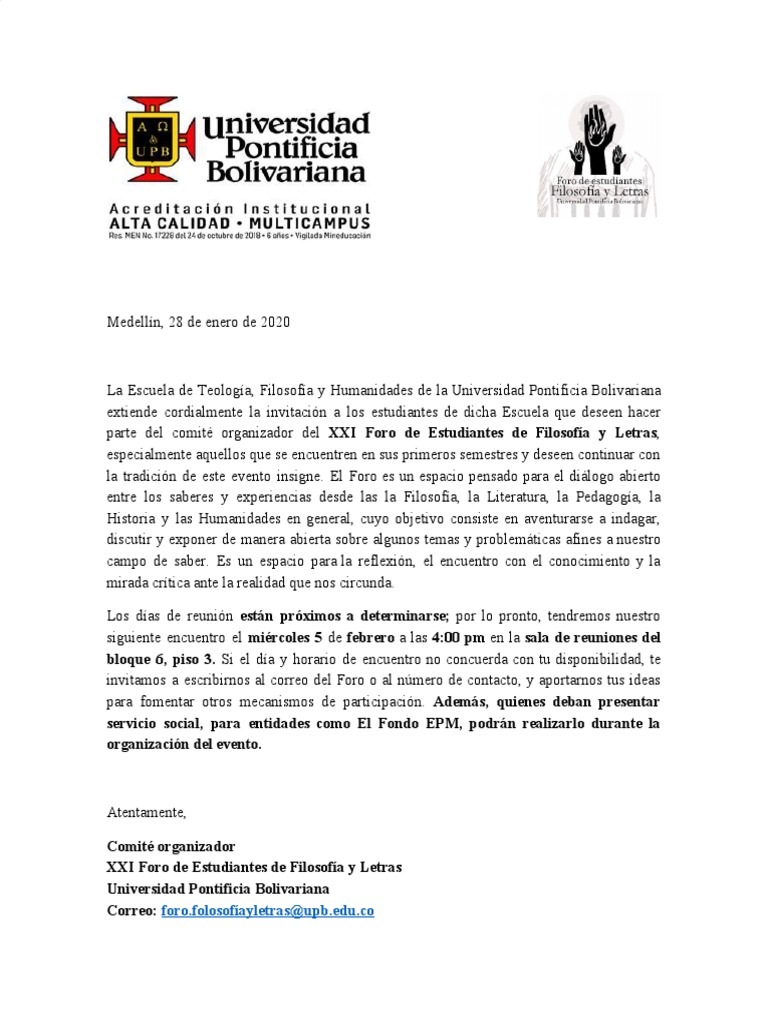 Carta Invitación Al Comité PDF | PDF