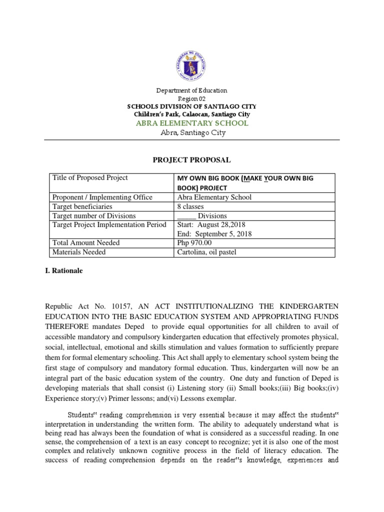 Project Proposal Big Book Writing | PDF | Reading Comprehension ...