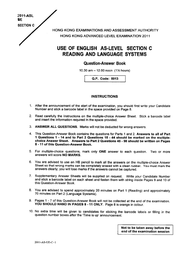 2011 Use of English Section C With Marking | PDF