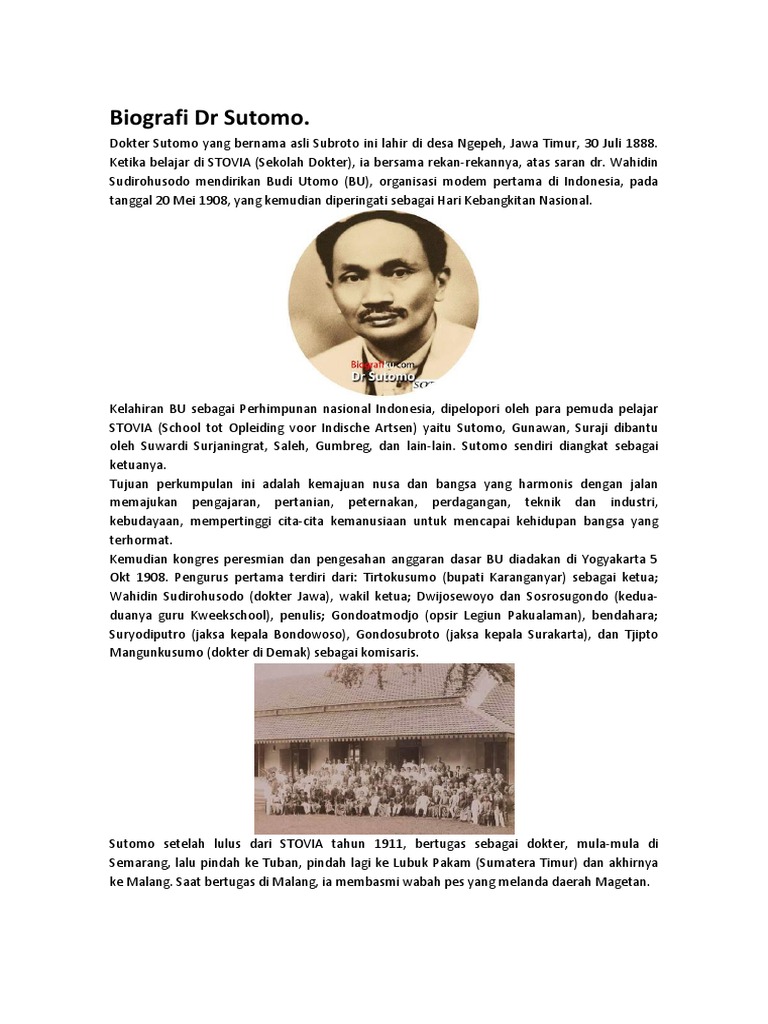 Biografi Dr. Sutomo: Pelopor Budi Utomo | PDF
