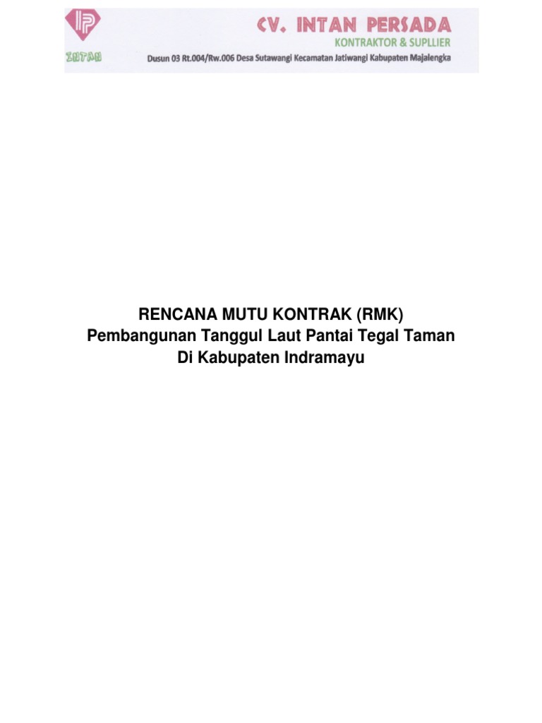 Rencana Mutu Kontrak CV. INTAN PERSADA | PDF