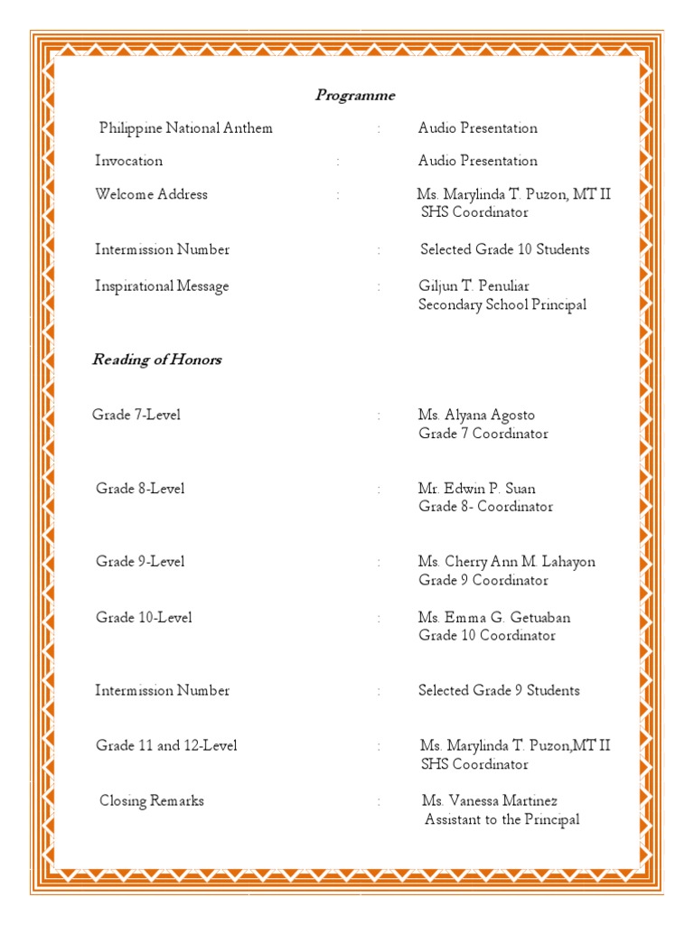 Prog 3rd Reading of Honors | PDF