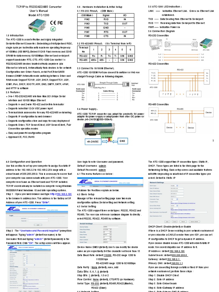 ATC-1200 User's Manual V1.0 | Download Free PDF | Port (Computer Networking) | Transmission ...