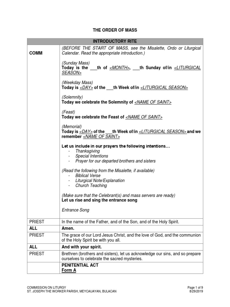Order of Mass Guide in English | PDF | Mass (Liturgy) | Eucharist