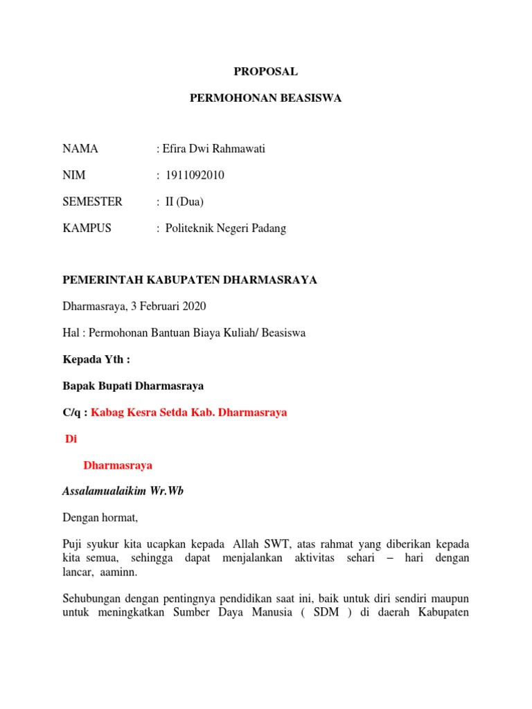 Contoh - Proposal - Pengajuan - Beasiswa Pemda | PDF