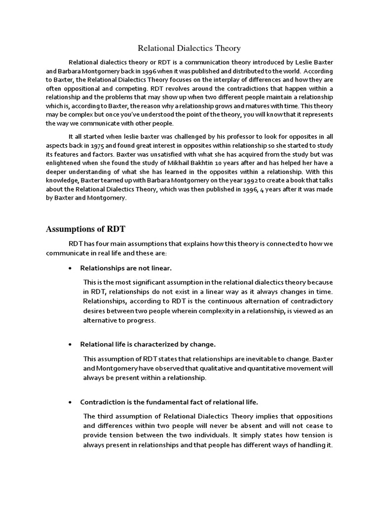 Relational Dialectics Theory | PDF | Scientific Method | Philosophical ...
