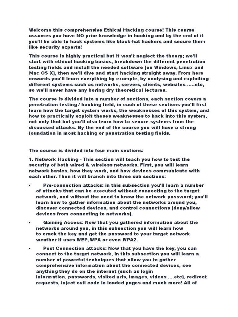 Welcome This Comprehensive Ethical Hacking Course | PDF | Security ...